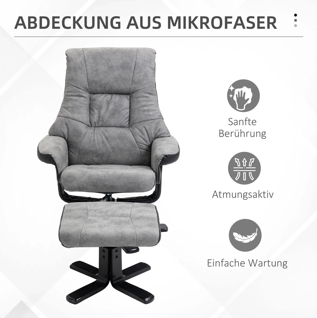 HOMCOM polohovací křeslo s taburetem, otočné TV křeslo s funkcí polohování, mikrovlákno šedé, 78x82,5x109 cm, ideální pro obývací pokoj a relaxaci | …