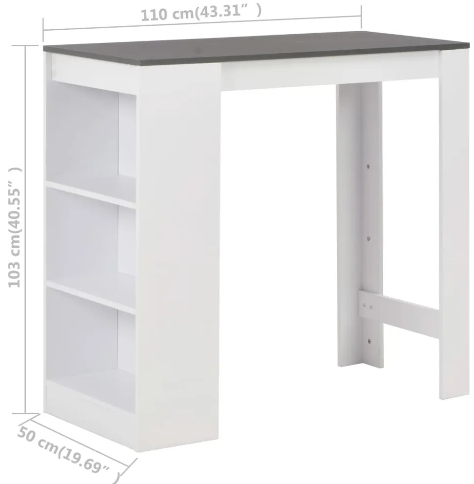 vidaXL 280216 Marketos Bar Table with Shelf White 110x50x103 cm