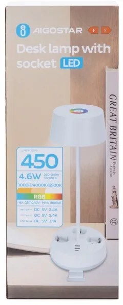 Aigostar-LED RGBW Stmívatelná stolní lampa se zásuvkami a USB LED/4,6W/230V bílá