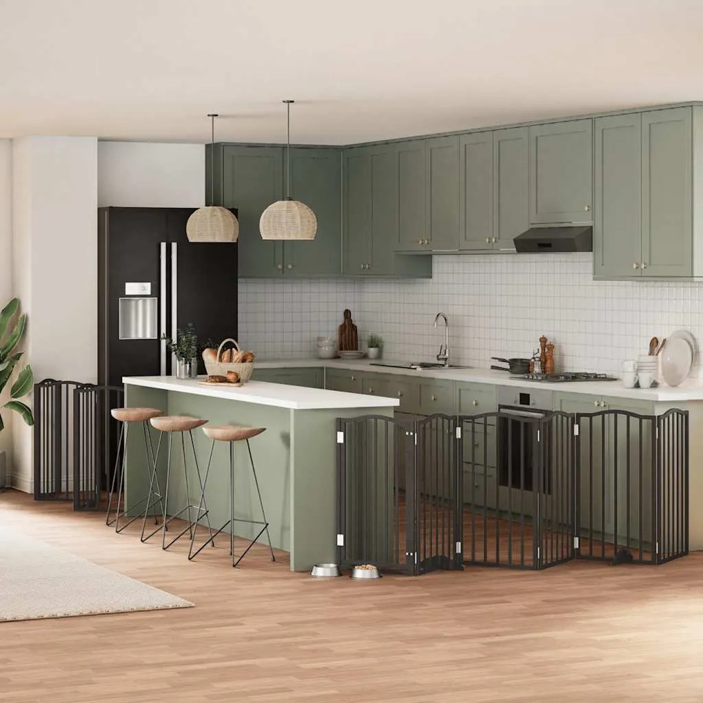 Zábrana pro psy s dvířky skládací 12 panelů černá 600 cm topol 3155601
