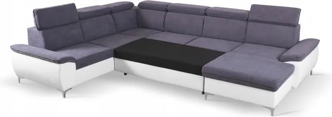 Rozkládací rohová sedačka MAUGLI U 345x175cm – rozklad a úložný prostor levý roh černá / bílá - Soro 100 / Soft 17