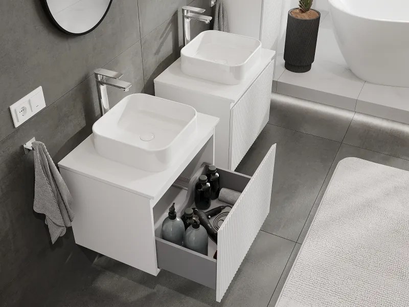 Mexen Rivel, koupelnová skříňka 60 cm, 1 zásuvka, drážkovaná, bílá matná, 91A20-06047-1-BF01