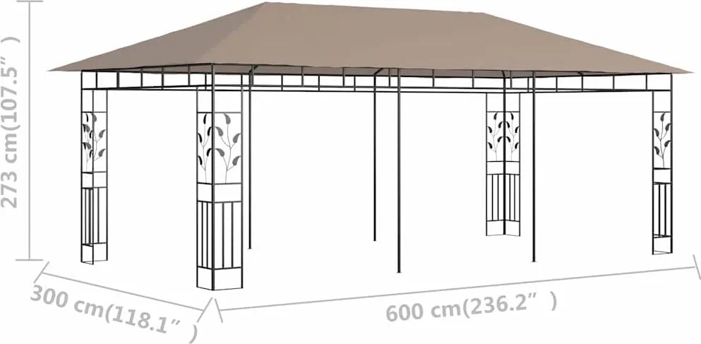 Altán s moskytiérou 6 x 3 x 2,73 m taupe 180 g/m² 312253