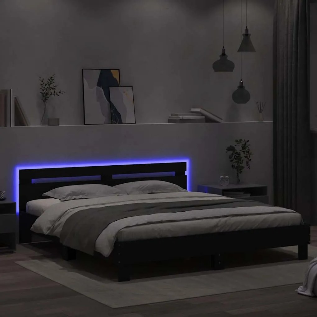 Rám postele s čelem a LED osvětlením černý 180 x 200 cm 3207526