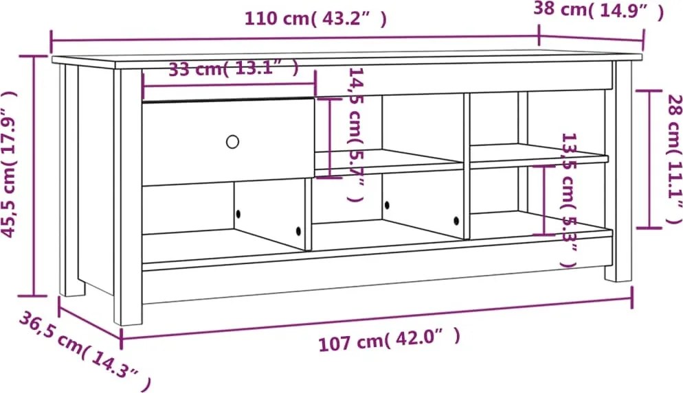 vidaXL Botník 110 x 38 x 45,5 cm masivní borovice [814594] Barva: medová hnědá