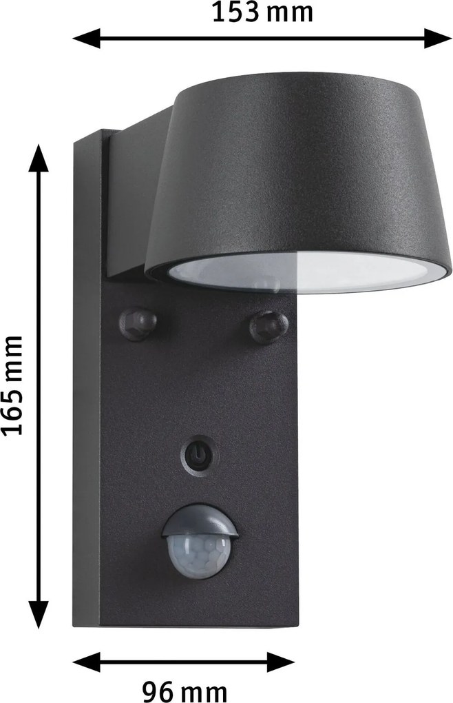 P 94714 LED venkovní nástěnné svítidlo Smart Home Zigbee Capea pohybové čidlo neláká hmyz IP44 96x153mm CCT 6W 230V 98° antracit - PAULMANN