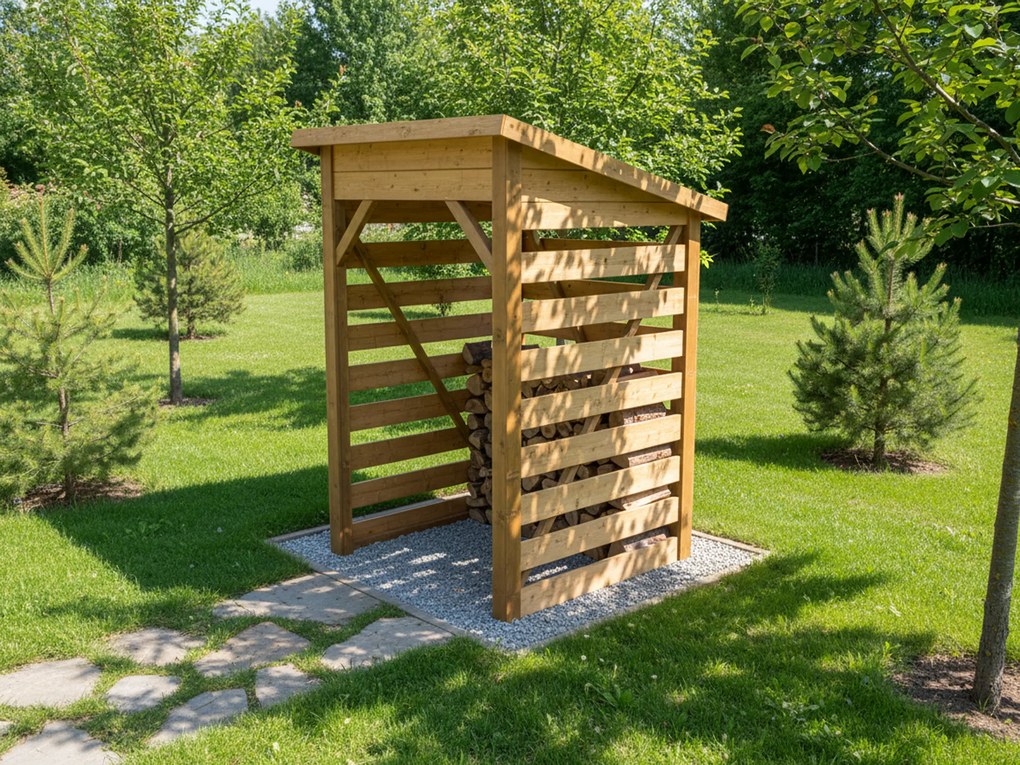 Dřevník 3-Kubík - Premium, barva natur, (1,45 x 1,45 m), DREVNIK2 - nejzahradnidomek.cz