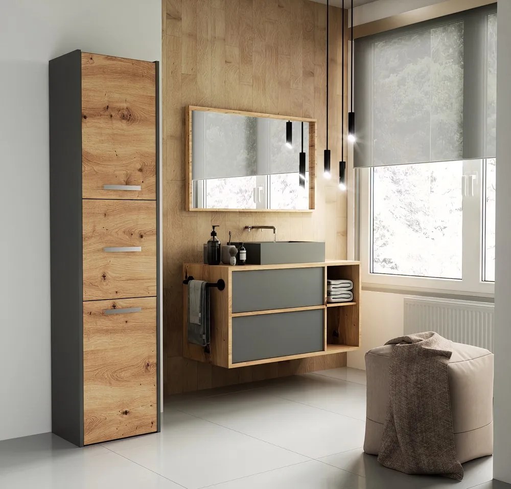 Koupelnová skříňka S43 Antracit + dub artisan