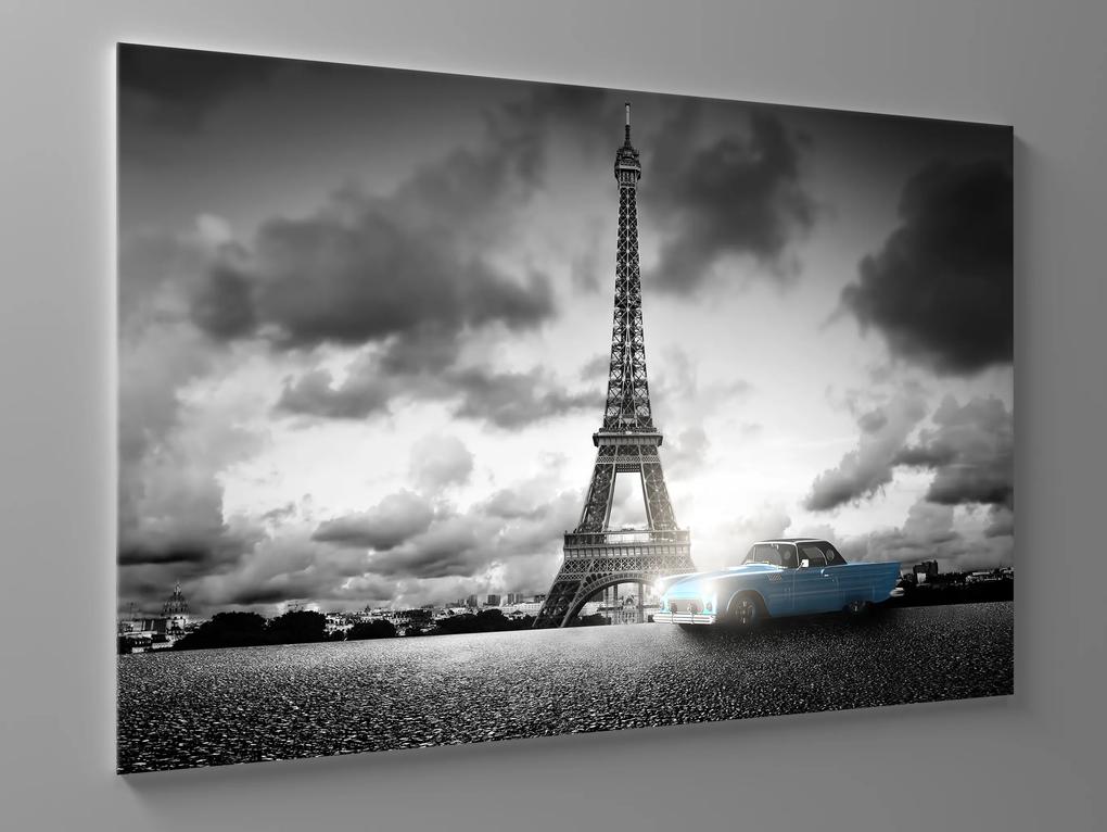 Liox Obraz Eiffelova vež a retro auto Rozměr: 120 x 80 cm