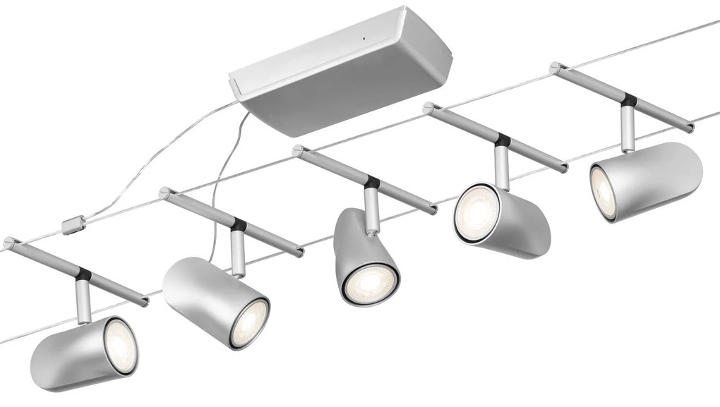 Paulmann 94465 CorDuo Cup Basic, matně chromový lankový systém, 5x max 10W LED 12V, 500cm