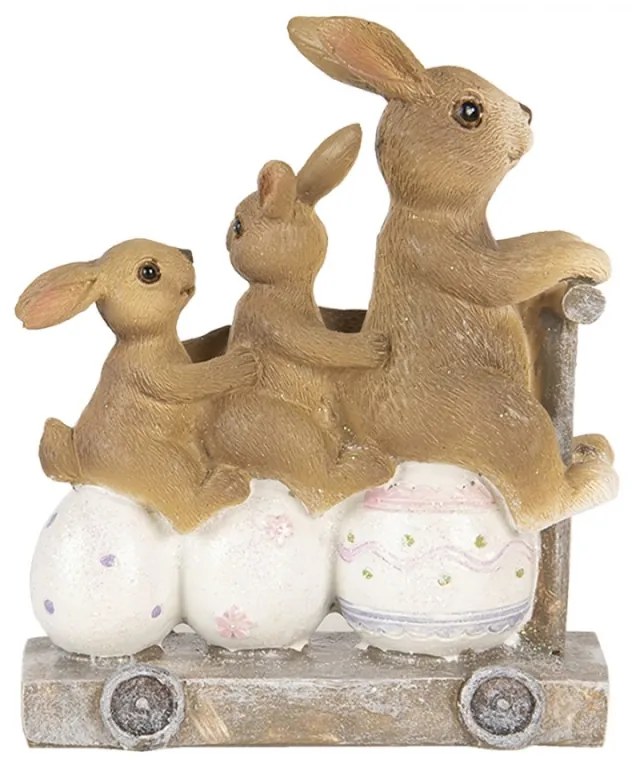 Dekorace rodinky králíků na vozíčku – 11x4x12 cm