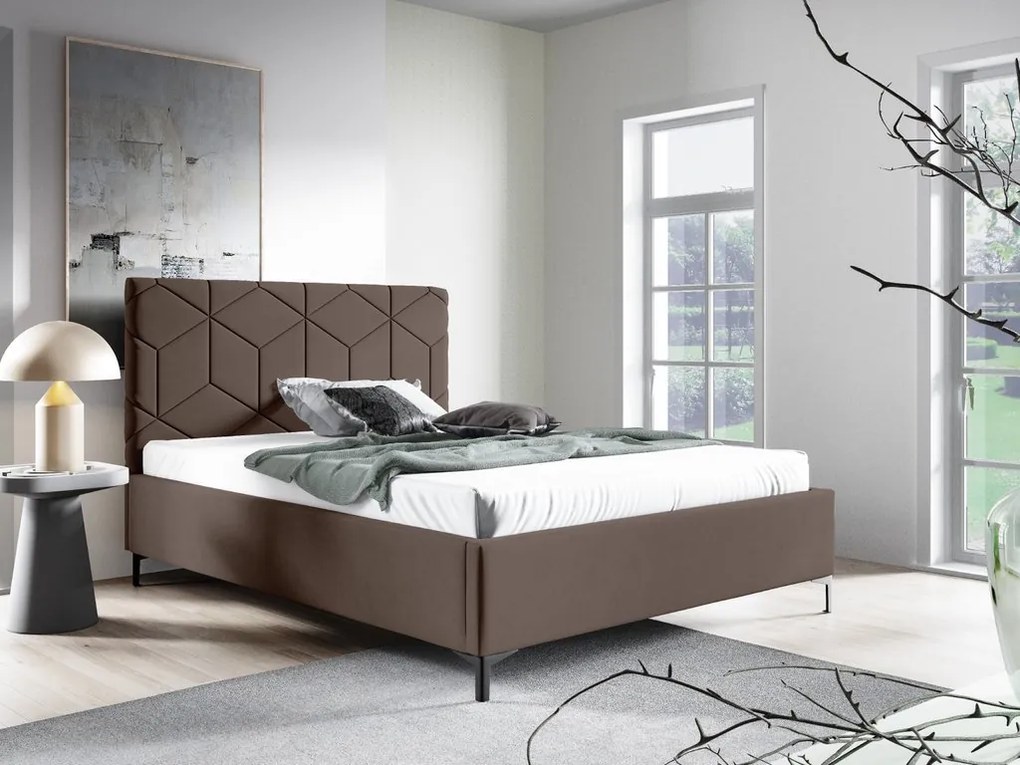 Eka Čalouněná postel BOX+ 160x200 cm Barva látky Trinity: Černá (Trinity 2316), Úložný prostor: Bez úložného prostoru, Barva nožek postele: Černá