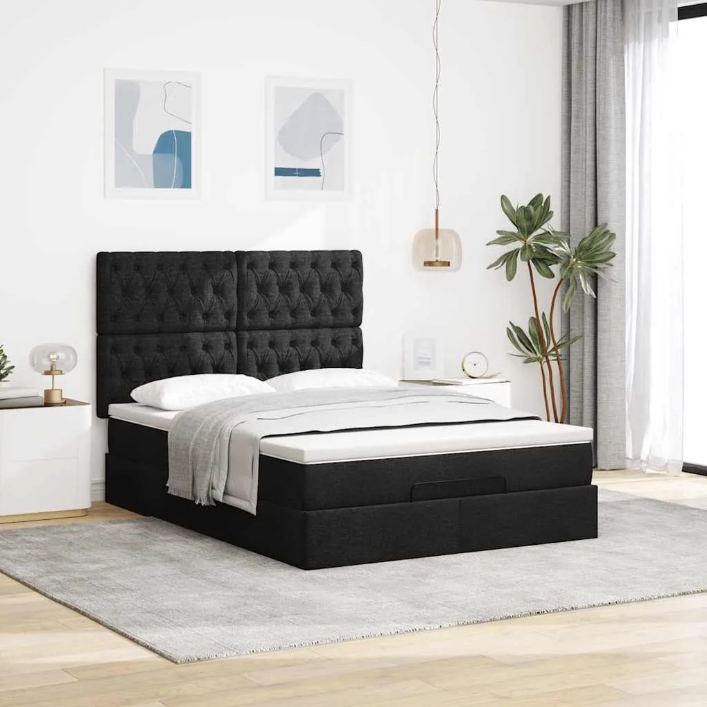 Osmanský rám postele s matrací černá 140x190cm textil 3313239