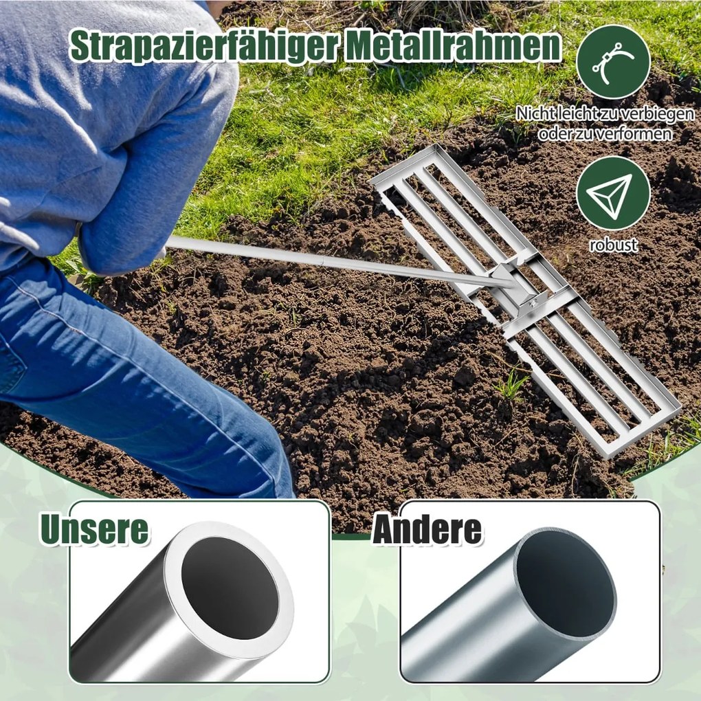 Costway Urovnávací hrábě s ergonomickou rukojetí, robustní nářadí na trávu