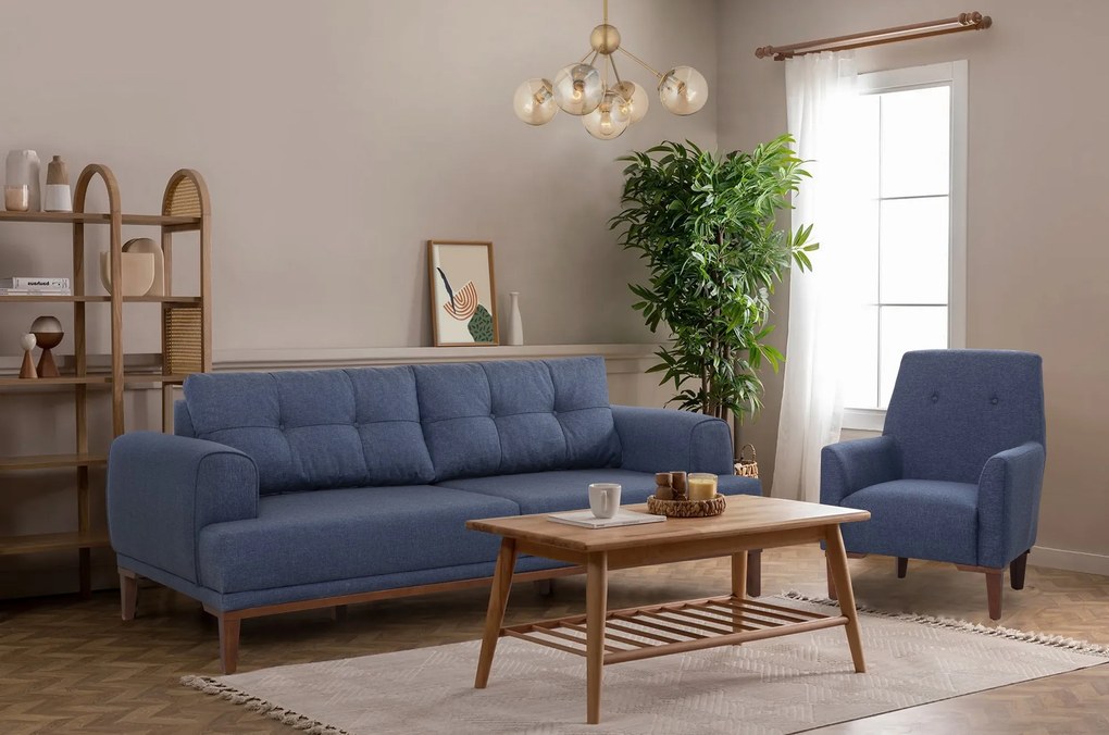 Hanah Home Třímístná pohovka BALERA s křeslem tmavě modrá 223 cm