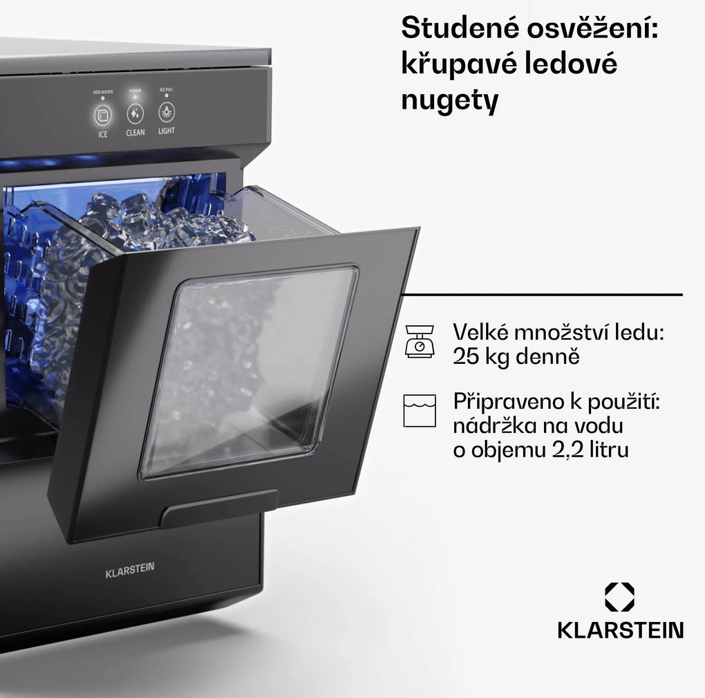 Klarstein Ice Galet, výrobník ledu, 20 kg/24 h, Auto-Clean, 2,2litrová nádrž na vodu