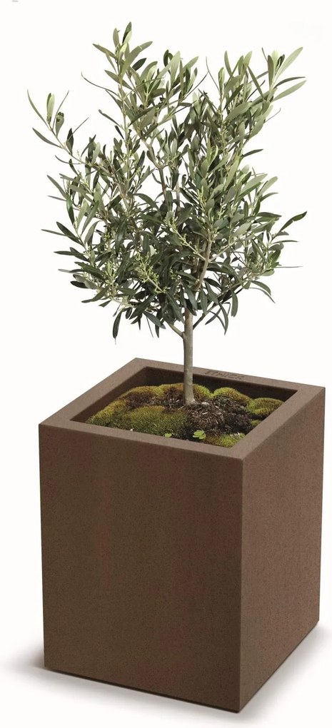 Plastový květináč CUBLASO SQUARE MIDL 29 cm hnědý