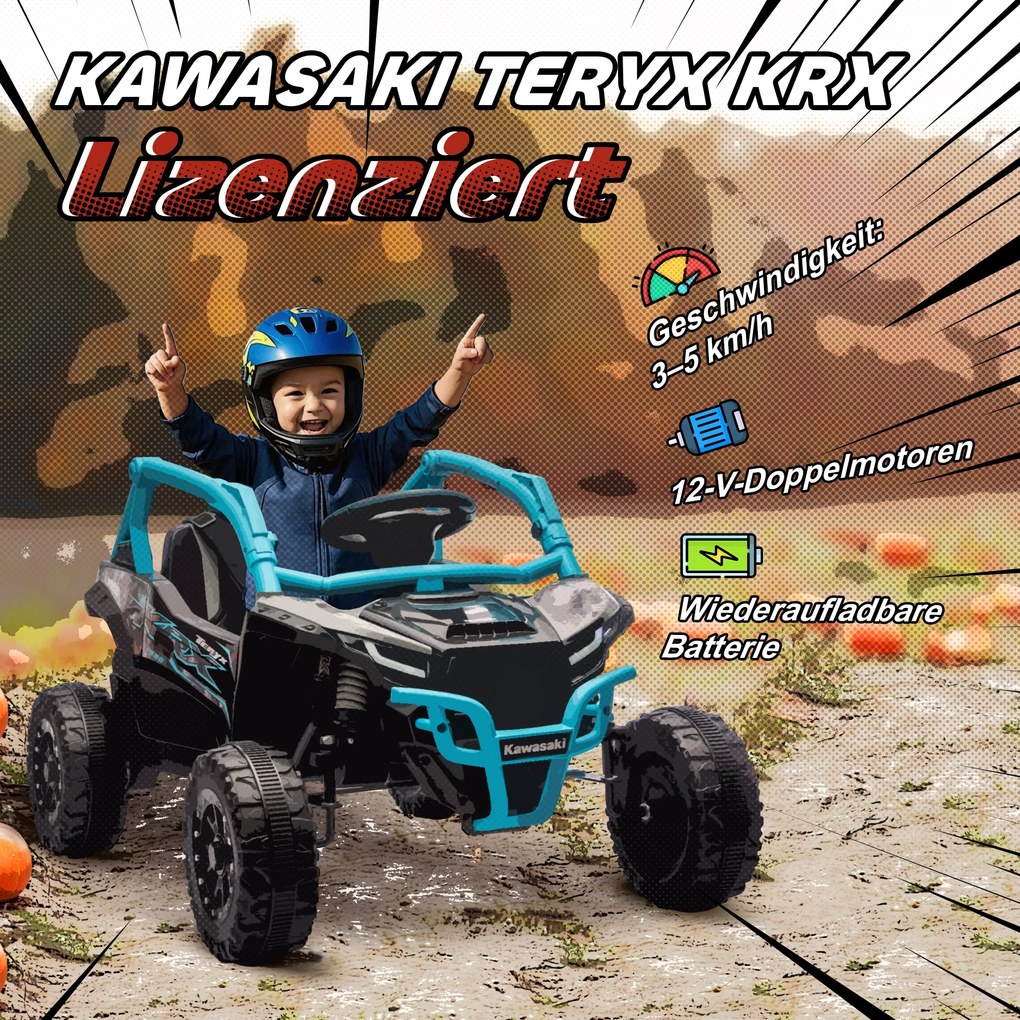 AIYAPLAY 12V Elektrické terénní vozidlo pro děti, dálkové ovládání, LED světla, hudba, klakson, pro děti od 3 do 8 let, modrá