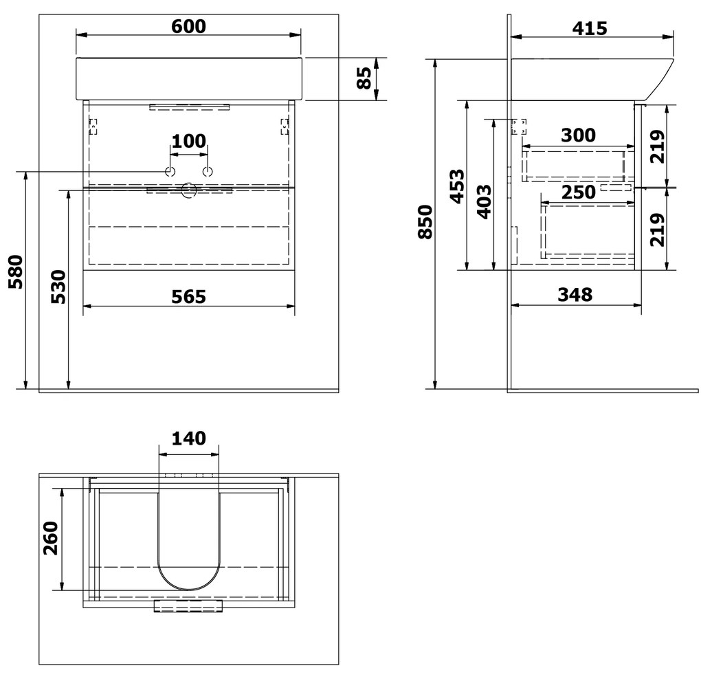 Bruckner, NEON umyvadlová skříňka 56,5x45x35 cm s umyvadlem NEON, bílá, 501.113.0