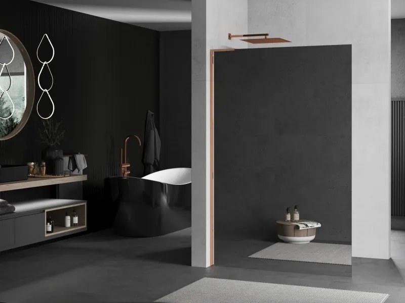 Mexen Kioto L, sprchová zástěna Walk-In 80 x 200 cm, 8mm sklo vzor zrcadlo, růžové zlato profil, 800-080-103-60-50