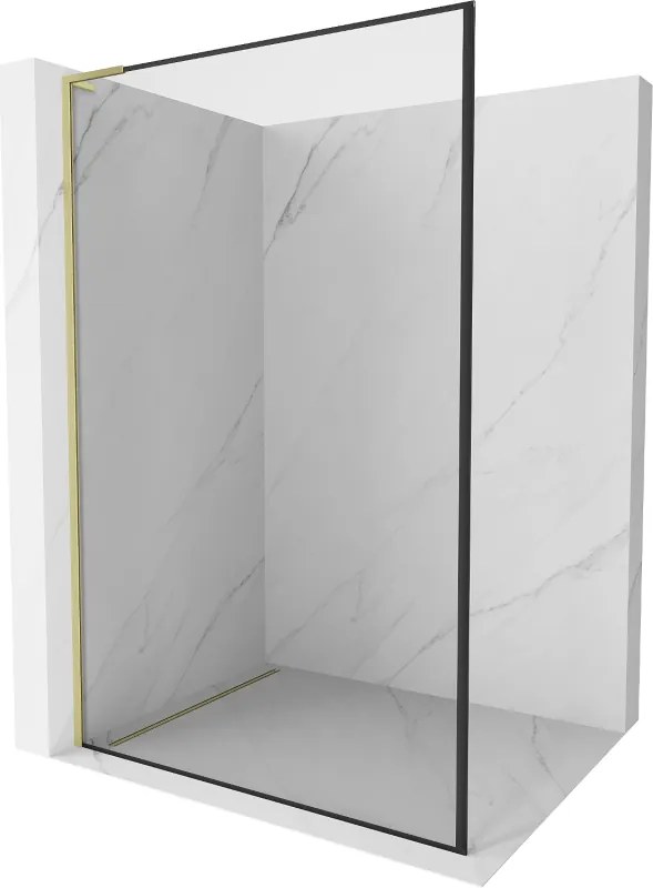 Mexen Kioto L, sprchová zástěna Walk-In 120 x 200 cm, 8mm čiré sklo černý vzor, ​​zlatý matný profil, 800-120-103-55-70