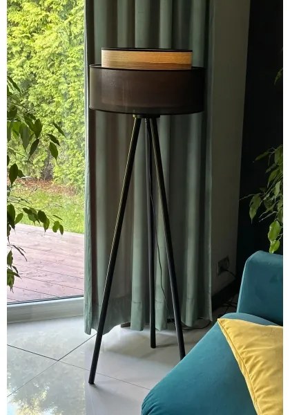 Duolla - Stojací lampa WOOD BOHO 1xE27/15W/230V pr. 45 cm černá/béžová