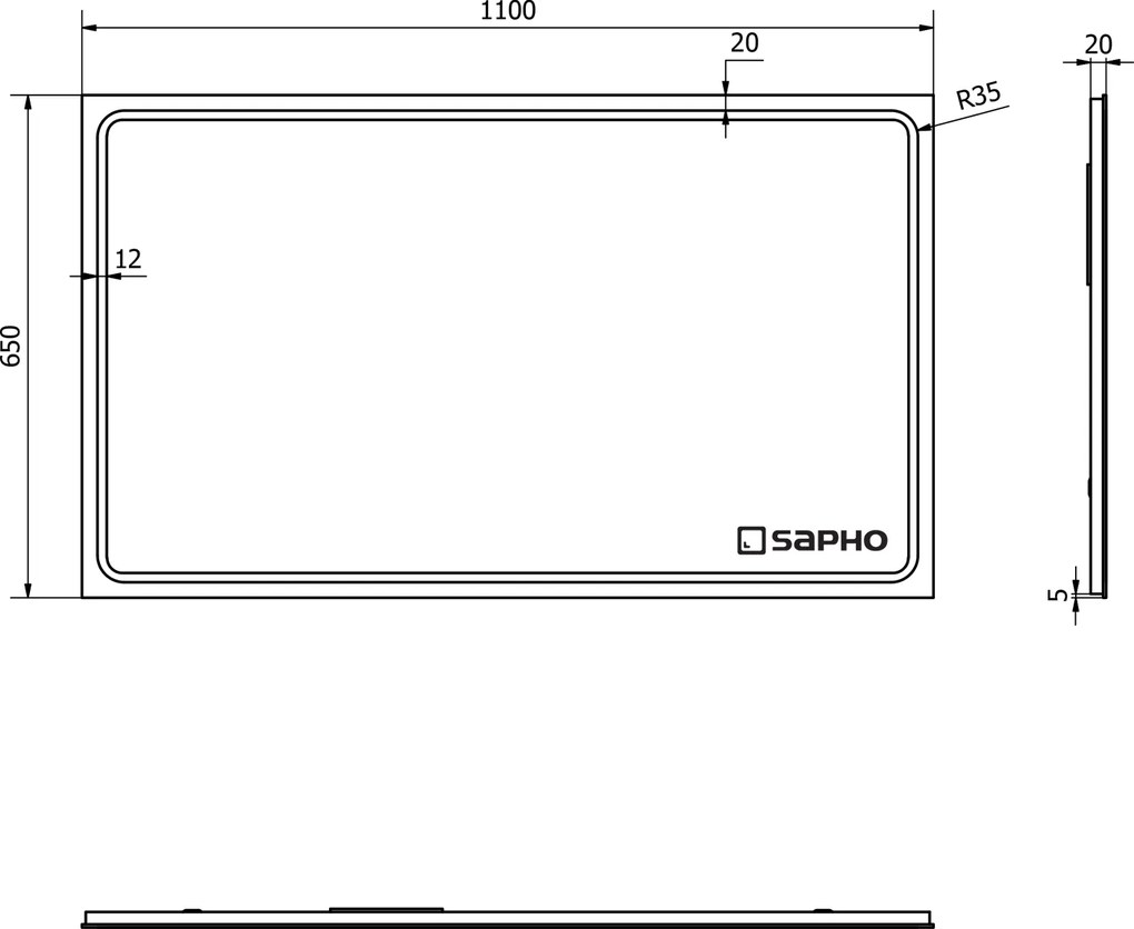 Sapho Sapho, GEMINI LED podsvícené zrcadlo 1100x650mm, GM110