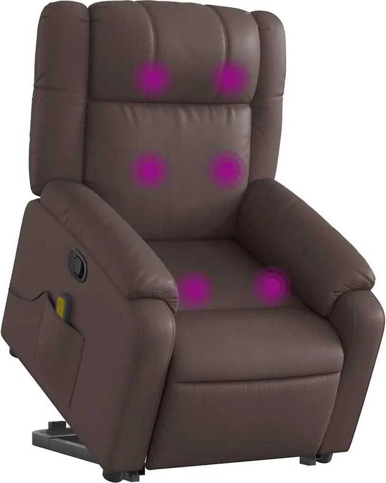 Zvedací masážní polohovací křeslo hnědé umělá kůže 3205159