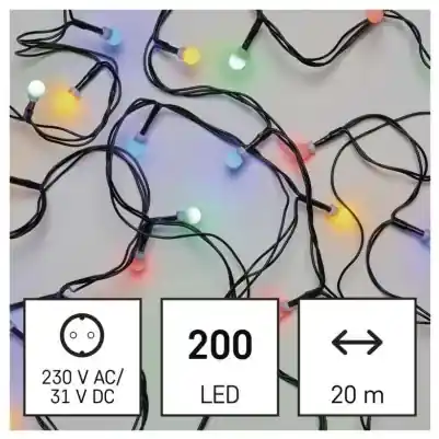 EMOS LED venkovní vánoční řetěz CHERRY, 200xLED, vícebarevné světlo, 20m, 8  funkcí, kuličky ZY1454 | BIANO