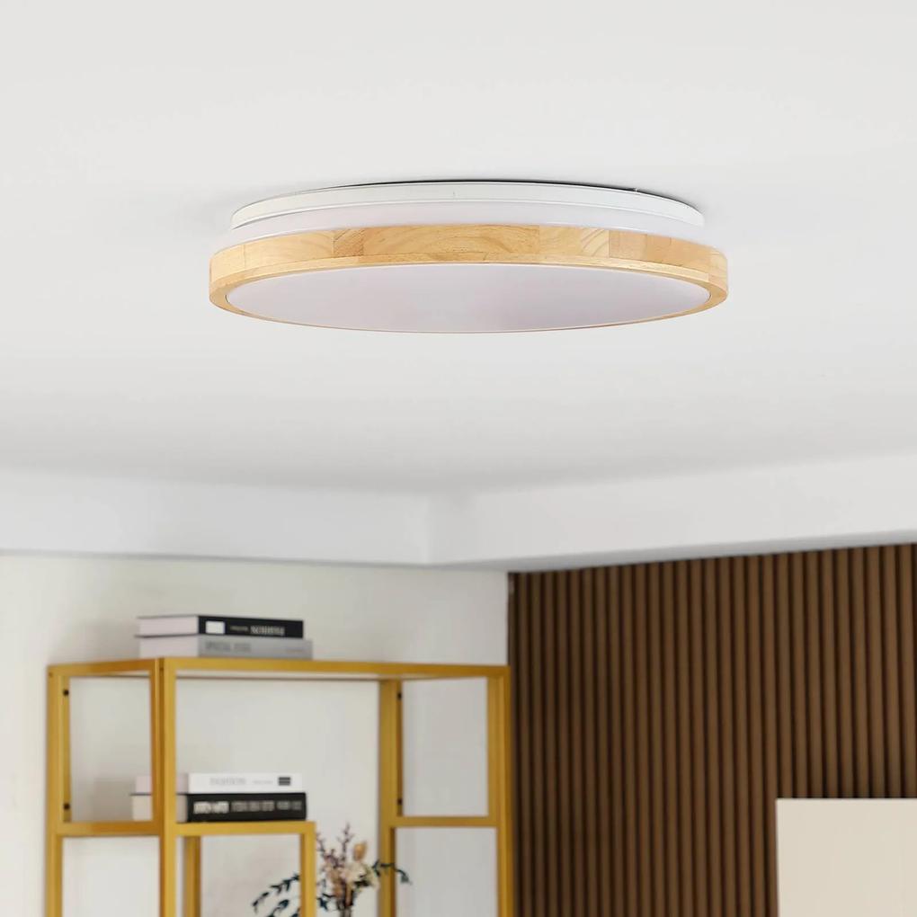 Lindby LED stropní svítidlo Emiva, špičkový světelný zdroj, CCT, dřevo