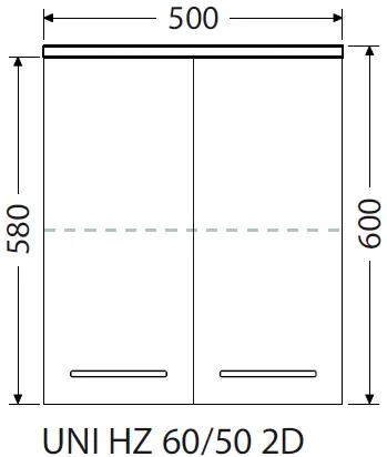 Intedoor UNI HZ 60/50 2D horní závěsná skříňka Barva: A0016 Bílá Lesk, Úchytka: PU - push to open