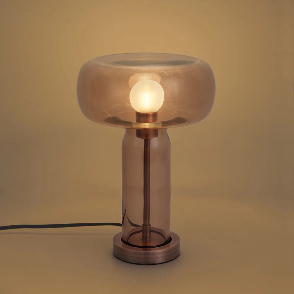 Elegantní hotelová stolní lampa tmavě bronzová s hnědým sklem - Amara