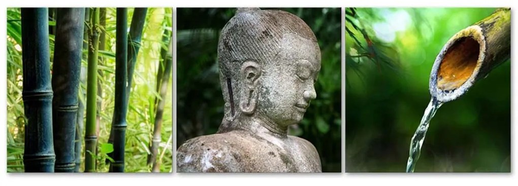 Obraz na plátně třídílný Bambusový zenový Buddha - 90x30 cm