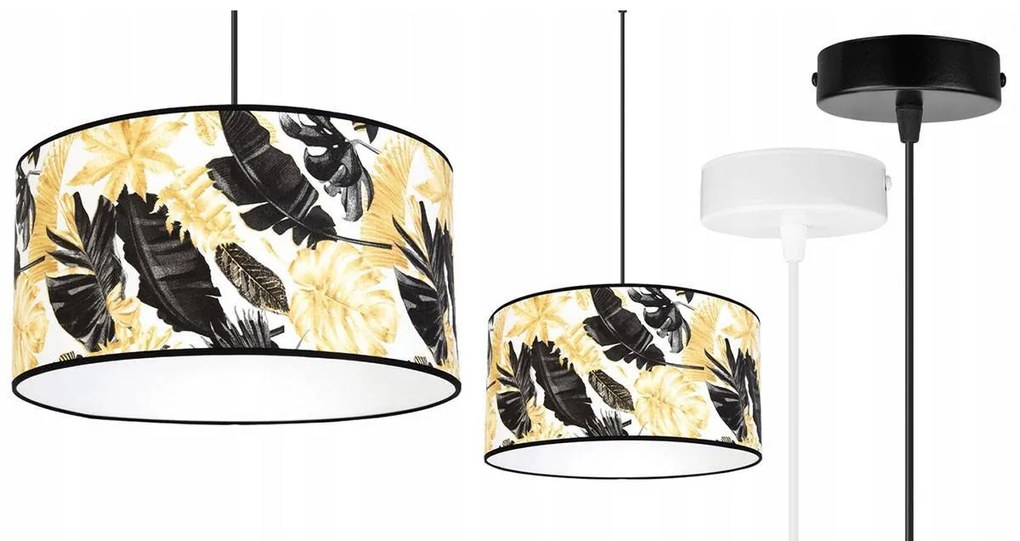 Závěsné svítidlo Gold Flowers, 1x bílé textilní stínítko s květinovým vzorem, (výběr ze 2 barev konstrukce), (fi 40cm)
