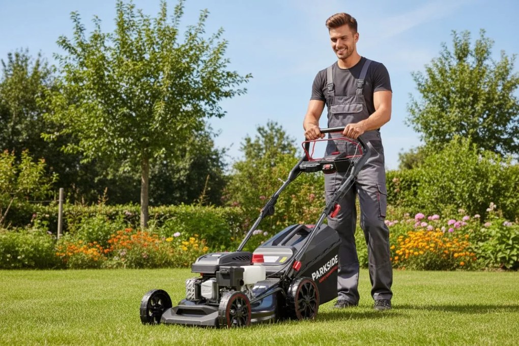 Parkside Performance Benzínová sekačka na trávu s pojezdem a s elektrickým startováním PPBRM 46 B2