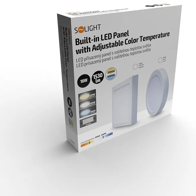 Solight LED mini panel CCT, přisazený, 18W, 1530lm, 3000K, 4000K, 6000K, čtvercový