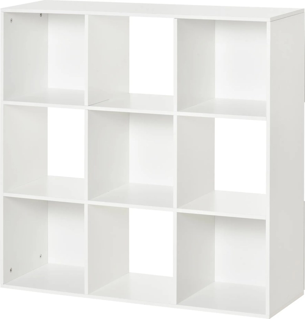 HOMCOM Knihovna 3-patrová Skříň s Úložným Prostorem 9 Krychlových Modulů Samostatný Regál Rozdělovací Stojan 91,5x29,5x91,5cm Dřevo