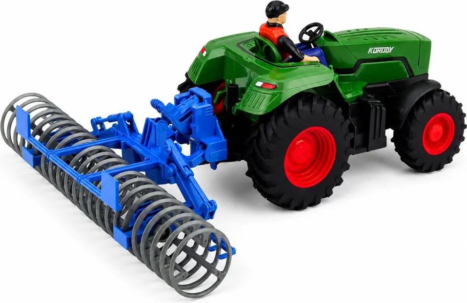 LEAN Toys Traktor se zemědělským válcem a zemědělcem, dálkově ovládaný RC, zelený, měřítko 1:24