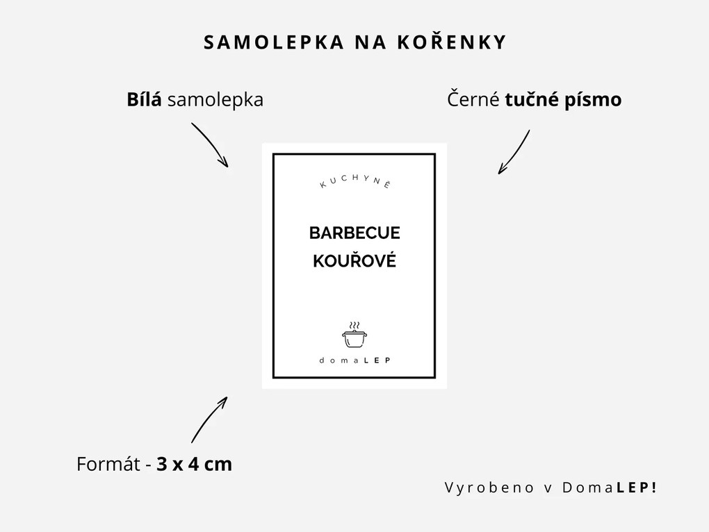 BARBECUE KOUŘOVÉ- Samolepka na kořenky 3 x 4 cm - DomaLEP varianta: BÍLÁ - tučné písmo