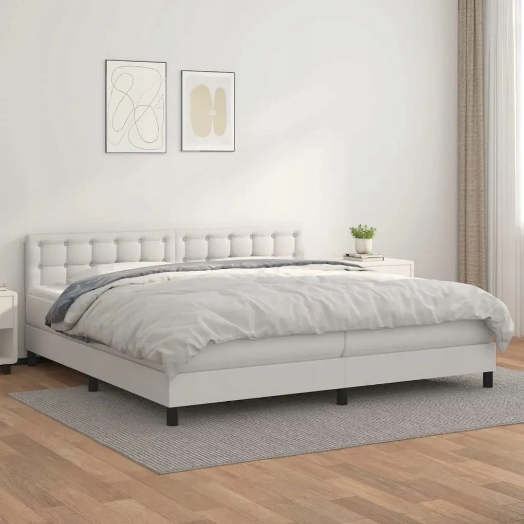 Box Spring Postel S Matrací Umělá Kůže Bílá tlačítka 200 x 200 cm