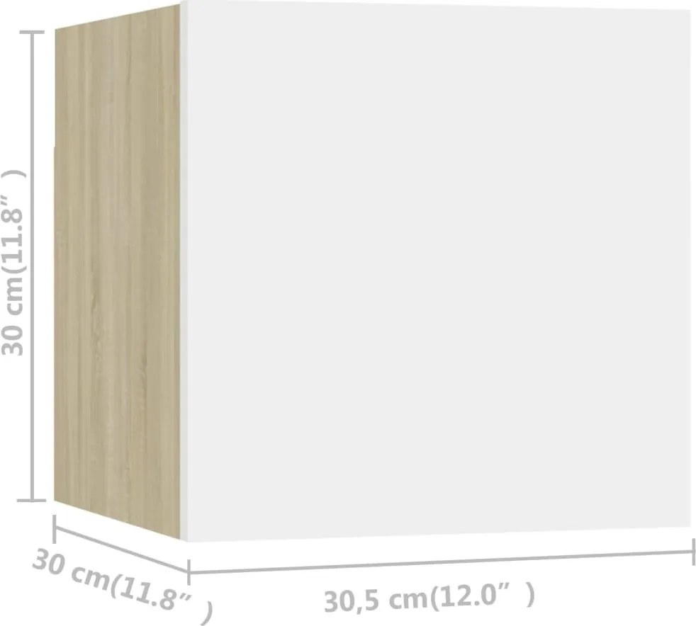 vidaXL Nástěnné TV skříňky 8 ks 30,5 x 30 x 30 cm [3079264] Barva: bílá a dub sonoma