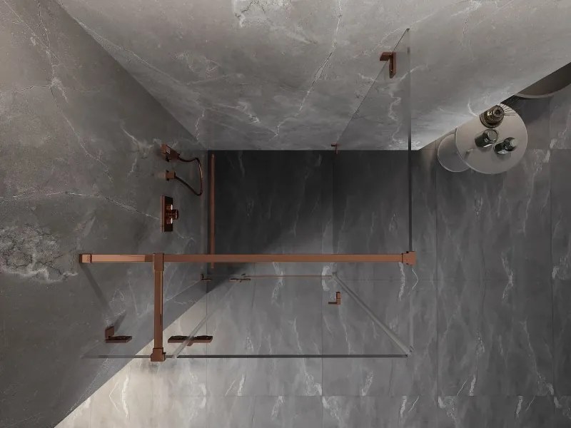 Mexen Lunar T, sklápěcí sprchový kout levý 110 x 110 cm, 8mm čiré sklo, profil růžové zlato, 834T-110-110-60-00-L