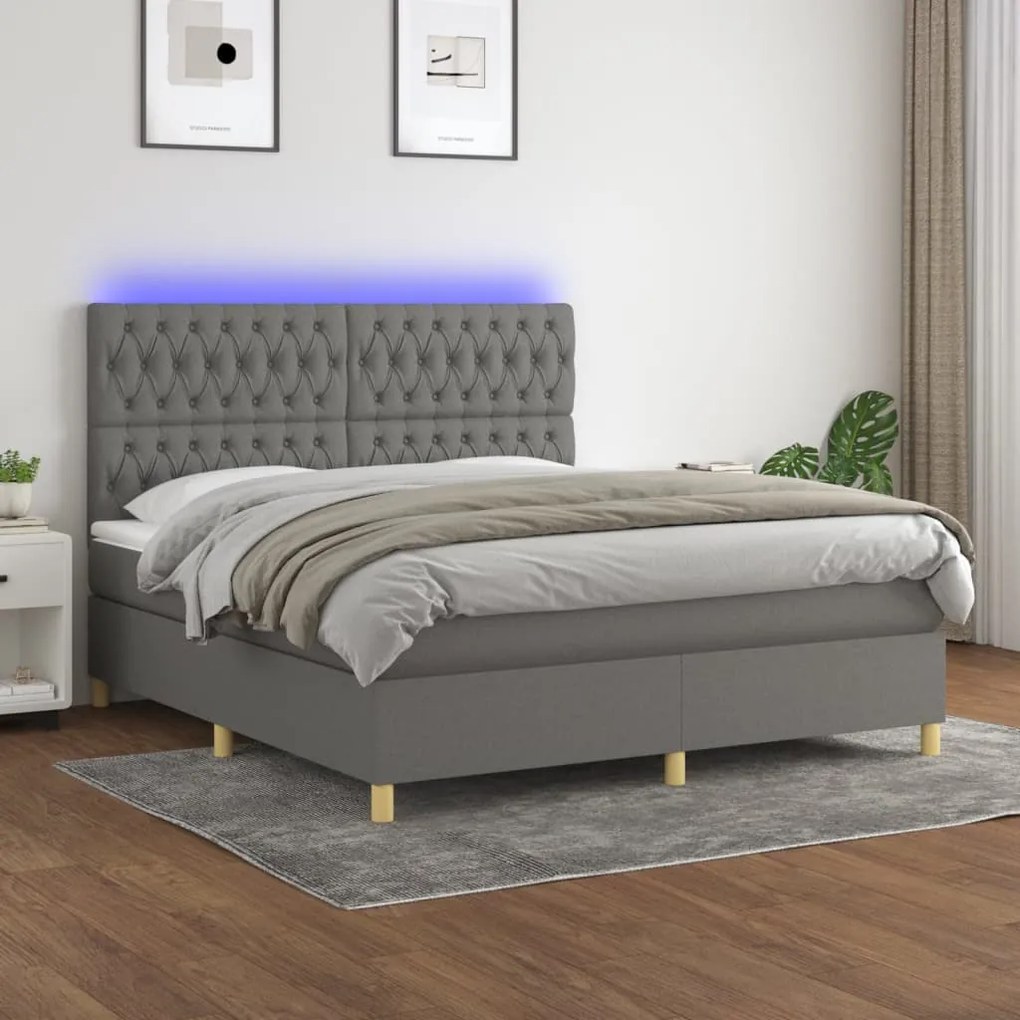 Box spring postel s matrací a LED tmavě šedá 180x200 cm textil 3135694