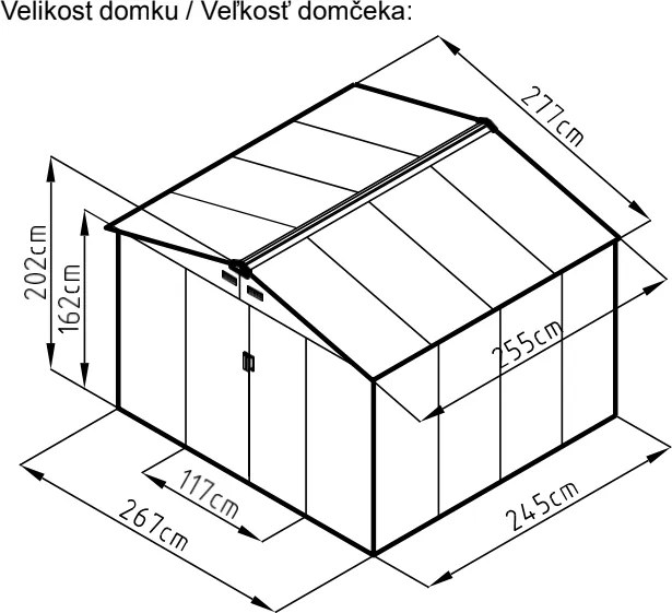 Rojaplast Zahradní plechový sklad pozink s ventilační mřížkou, černý