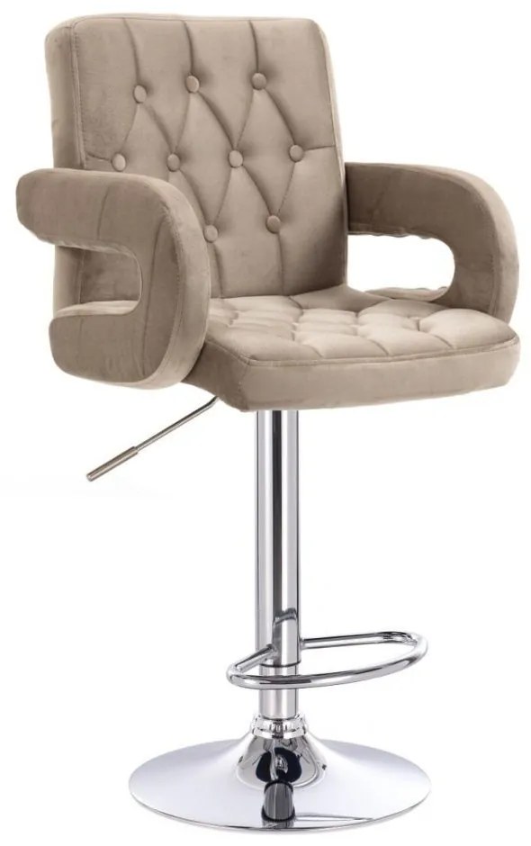 LuxuryForm DESIGN Barová židle BOSTON VELUR na stříbrné kulaté podstavě - latte