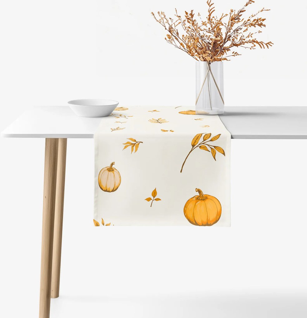 Goldea běhoun na stůl 100% bavlněné plátno - podzimní dýně a lístky 50x120 cm