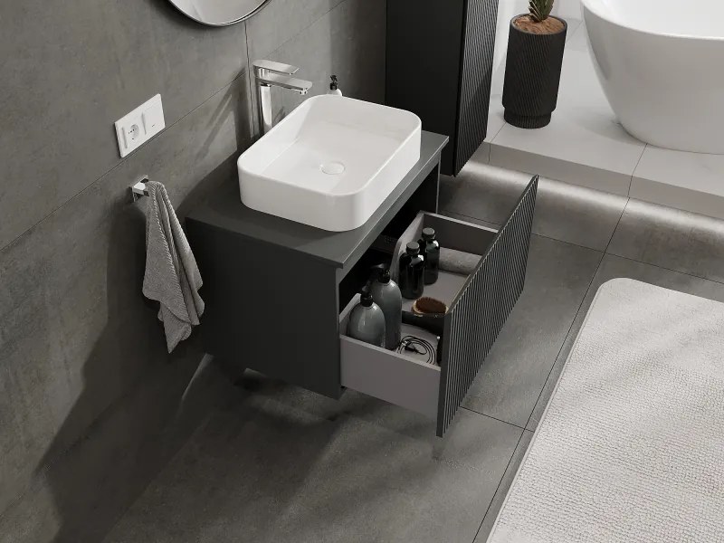 Mexen Rivel, koupelnová skříňka 70 cm, 1 zásuvka, drážkovaná, grafitová matná, 91A20-07047-1-BF66