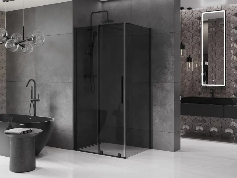 Mexen Velar, sprchový kout s posuvnými dveřmi 90 x 80 cm, 8mm šedé sklo, černá matná, 871-090-080-41-70