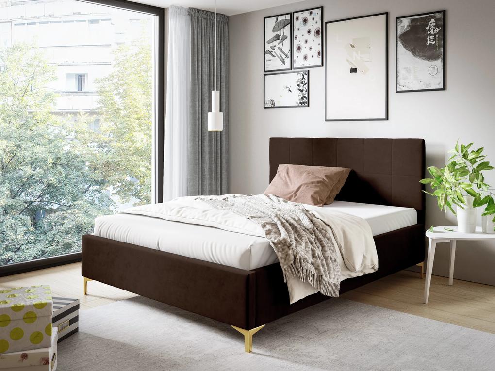 Eka Čalouněná postel SMART+ 140x200 cm Barva látky Trinity: (2305) Tmavá béžová, Úložný prostor: S dřevěným rámem úložného prostoru