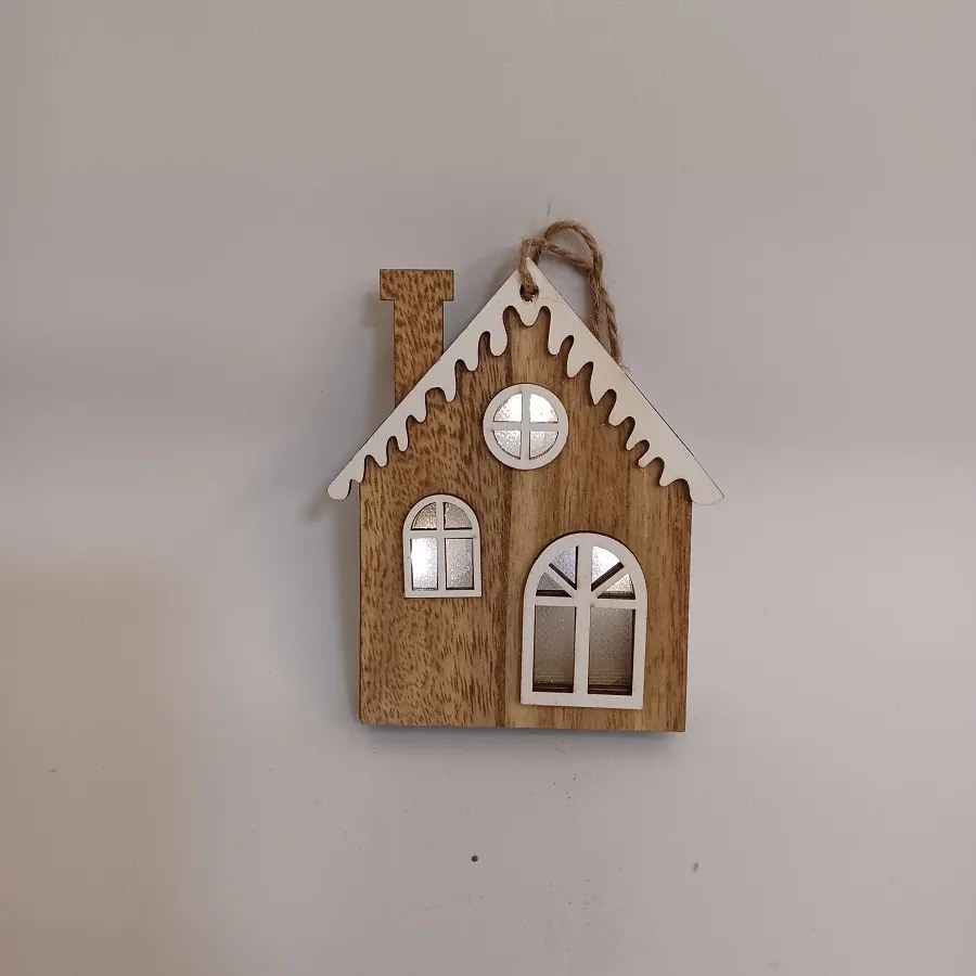 Vánoční dřevěná ozdoba domeček, 9 × 12 cm, závěsný